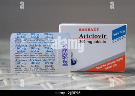 Aciclovir, an antiviral drug used primarily to treat herpes simplex ...