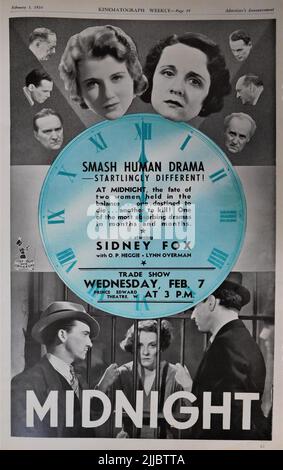 SIDNEY FOX and HUMPHREY BOGART in MIDNIGHT aka CALL IT MURDER (reissue ...
