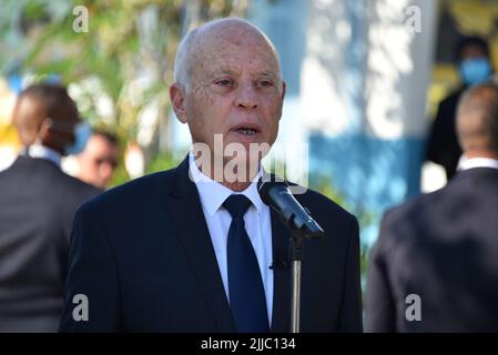 Tunisian President wife Ichraf Chebil Saïed leaves a polling station ...