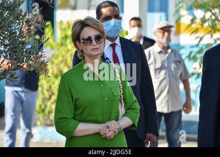 Tunisian President wife Ichraf Chebil Saïed leaves a polling station ...