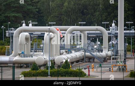 Lubmin, Germany. 25th July, 2022. Pipe systems and shut-off devices at ...