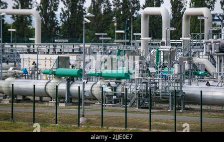 Lubmin, Germany. 25th July, 2022. Pipe systems and shut-off devices at ...