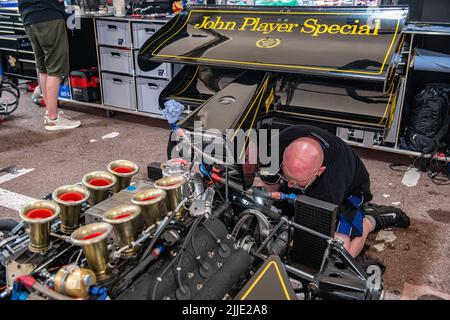 The famous black and gold JPS Lotus Formula 1 cars n the pits of the ...