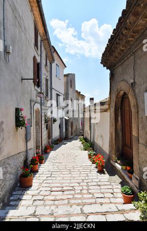 A narrow street in Trivento, a mountain village in the Molise region of ...