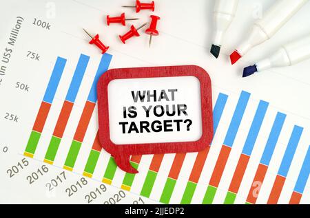 Business and economy concept. There are markers, charts and a sign on ...