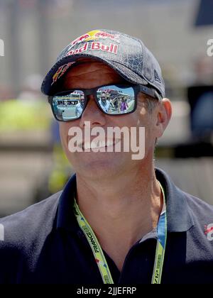 French racing driver Sebastien Loeb sits in his Dacia Sandrider after a ...