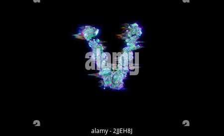 style cybernetical blue distortion alphabet - letter F on black ...