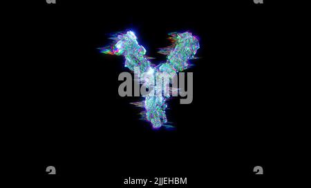 style cybernetic blue glitch font - letter N on black, isolated ...