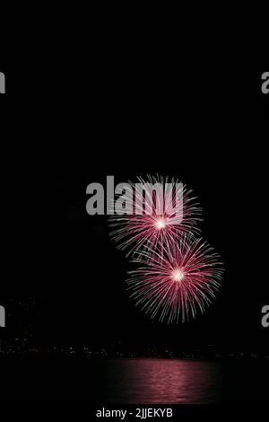 Pink and purple fireworks explode over the Ohio River at Point State ...