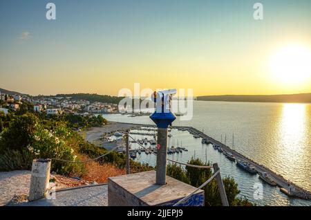 Aerial view of Pylos town and castle in the Peloponnese peninsula of ...