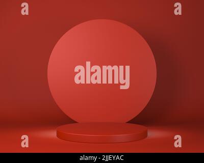 Red Podium for product display minimal geometric design.3D rendering ...