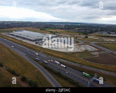 Aerial view of British Motorways M1 Junction 11, The M1 motorway ...