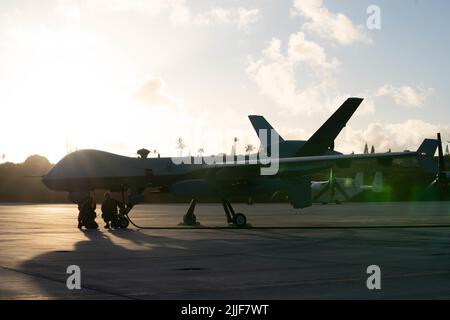 An MQ-9A Reaper with Marine Unmanned Aerial Vehicle Squadron 1 (VMU-1), 3rd Marine Aircraft Wing ...
