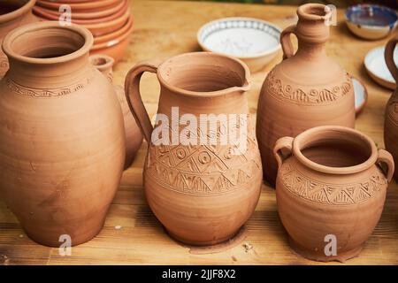 Handmade vintage ceramic tableware according to medieval technologies ...