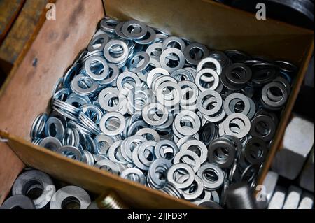 Hardened blued bolts for fastening in cells of plywood crate Stock ...