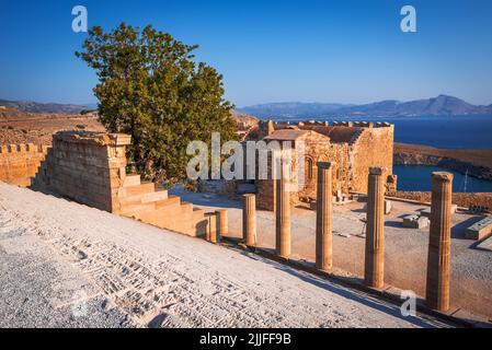 Ancient Acropolis of Lindos, on the Greek island of Rhodes Stock Photo ...