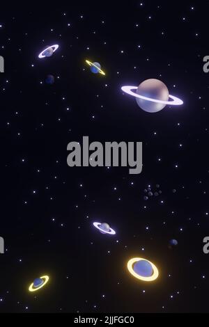 cosmic theme 3d render with glowing stars and planet Stock Photo - Alamy