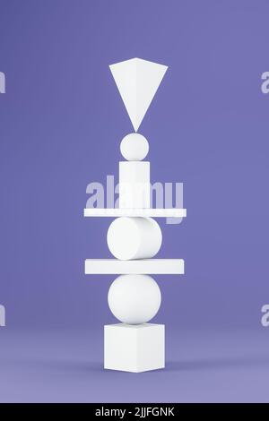 pyramid of geometric shapes on purple background, 3d render Stock Photo ...