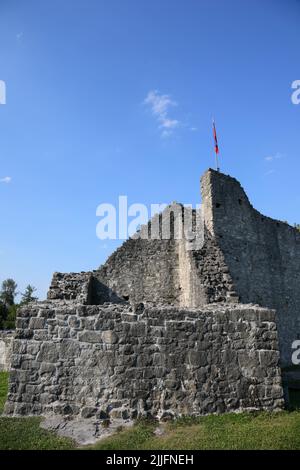 The Ruins of the Fortified walls of the medieval castle and the ...