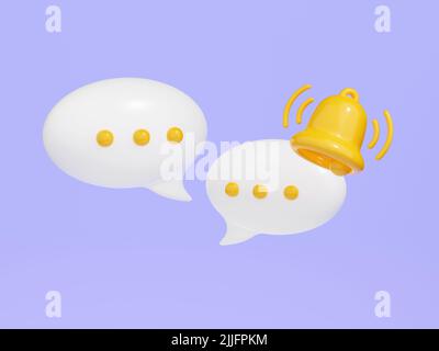 Notification bell on speech bubble 3d render. Illustration of simple ...