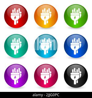 Eletricity, energy, power, plug round glossy web icon set, colorful ...
