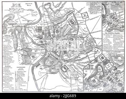 Stadtplan von Rom aus dem Jahre 1880, Italien / Rome city map from 1880 ...