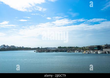 Beautiful scenics of Anping river with fisherman wharf in Tainan city ...