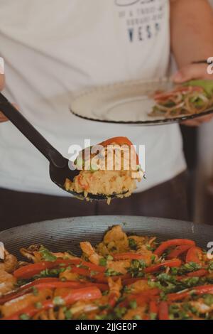 top view of skillet with seafood paella Stock Photo - Alamy