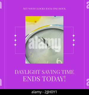 Composition of end of daylight saving time text over clock Stock Photo ...
