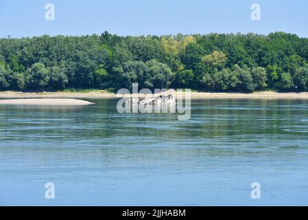 Part of sunken German vessels during World War II in Danube near ...