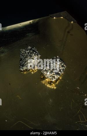 sparkling pyrite, fool's gold crystal geode rock on white Stock Photo ...