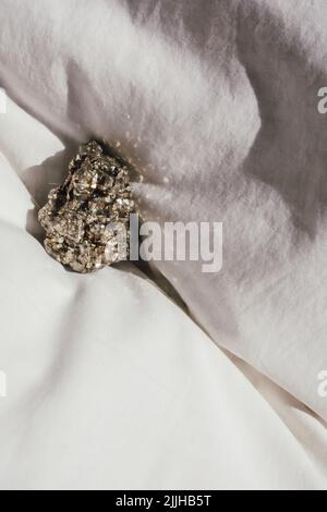 sparkling pyrite, fool's gold crystal geode rock on white Stock Photo ...