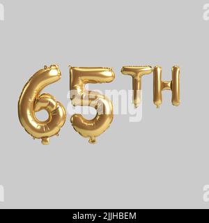 3d illustration of 65th golden balloons isolated on white background ...