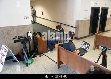 Austin, TX, USA. 26th July, 2022. Reporters work outside the 459th ...