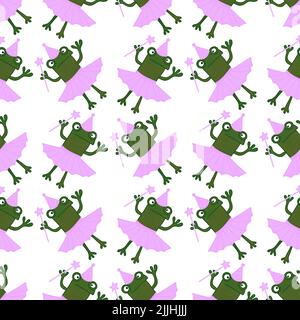 Cartoon seamless cute ballerina frogs pattern for wrapping paper and ...