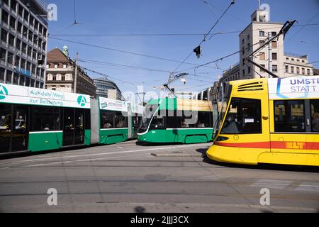 Basel, Switzerland - July 4 2022: public transport in the city. Green ...