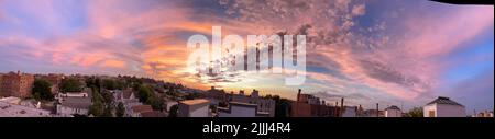 Panaromic colorful Sunset is seen in the Bronx, New York City on July ...