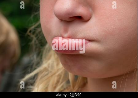 Little girl sticking out her lower lip in a defiant pout Stock Photo ...