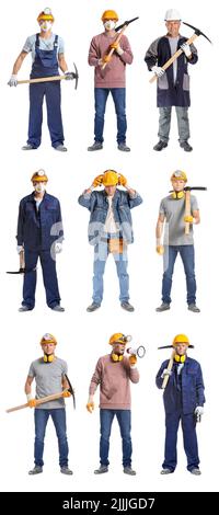 Set of miner men on white background Stock Photo - Alamy