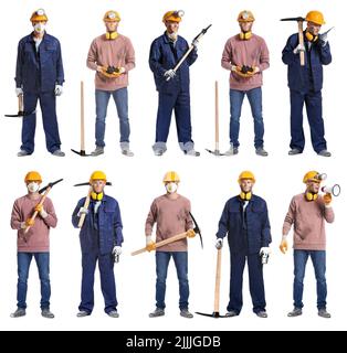 Set of miner men on white background Stock Photo - Alamy
