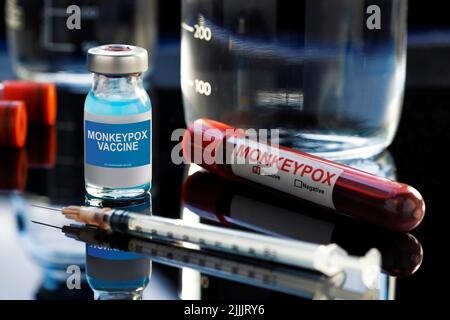Sample of monkeypox virus and vaccine on light background Stock Photo ...