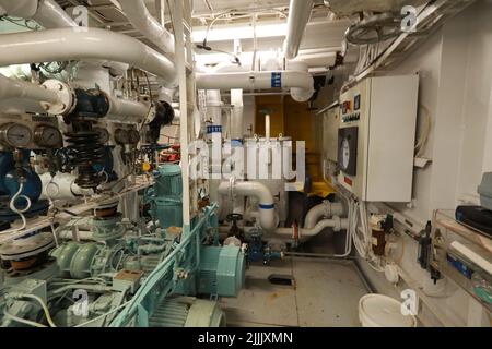 Pipework in ship's engine room Stock Photo - Alamy