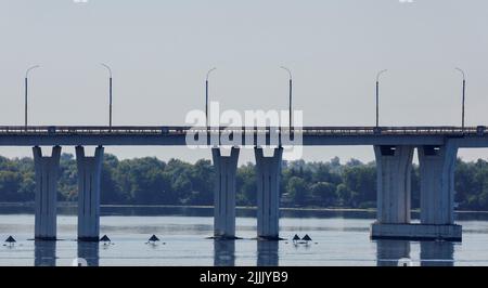 The Antonovsky bridge in Kherson city aerial view Stock Photo - Alamy