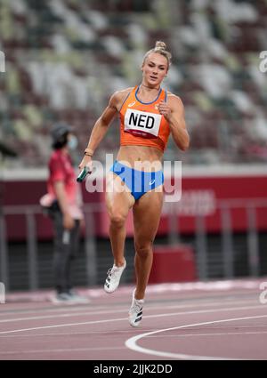Lieke Klaver participating in the 4x400 meter relay at the 2020 Tokyo ...