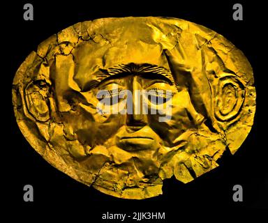 Mycenaean gold death mask, Grave Cicle A, Mycenae, Greece. National ...