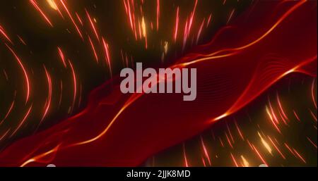 Image of glowing red light trails over undulating red smoke on black ...