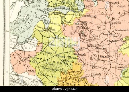 c.1895 pre-Soviet atlas map of Baltic states: Estonia, Latvia (Livonia ...