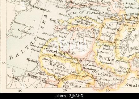 c.1891 atlas map of the Baltic states - Estonia, Latvia (Livonia ...