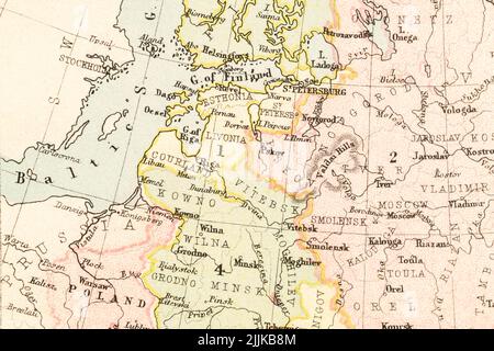 1870 pre-Soviet Russia atlas map of Baltic states of Estonia, Latvia ...