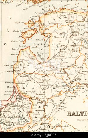 1897 atlas map of the Baltic states - Estonia, Latvia (Livonia ...
